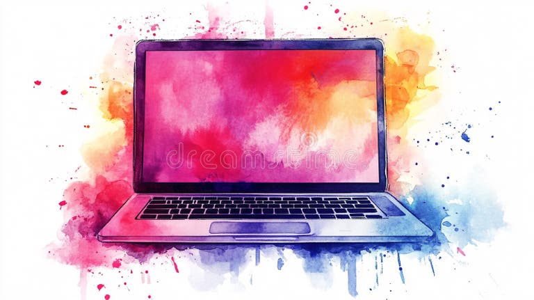 Watercolor Vector Illustration of Laptop and Desktop Computers Stock ...
