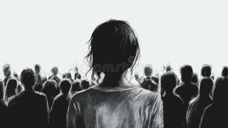 Woman Observing Diverse Crowd of People with Child Drawing Stock ...