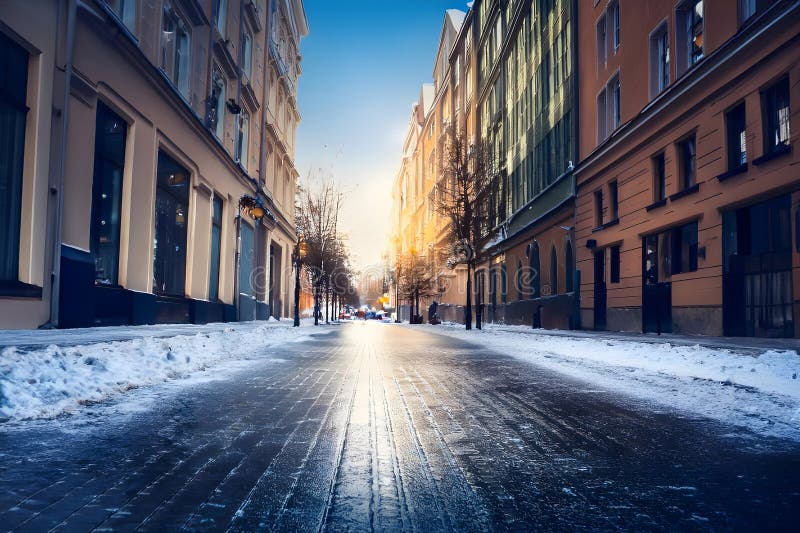 Image is Generated Using AI. Winter. City with Snow. Stock Illustration ...