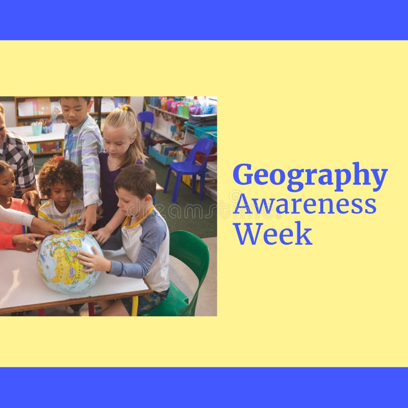 Image of Geography Awareness Week Over Class of Diverse Pupils with ...