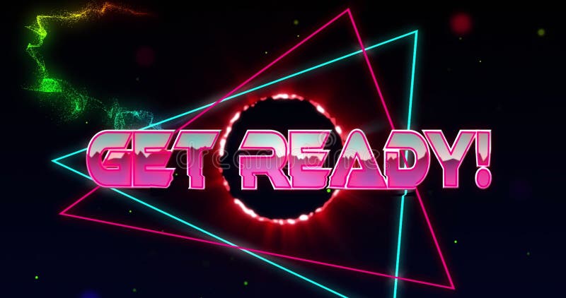 Image of Get Ready Text Over Triangles Over Circles Against Wave ...