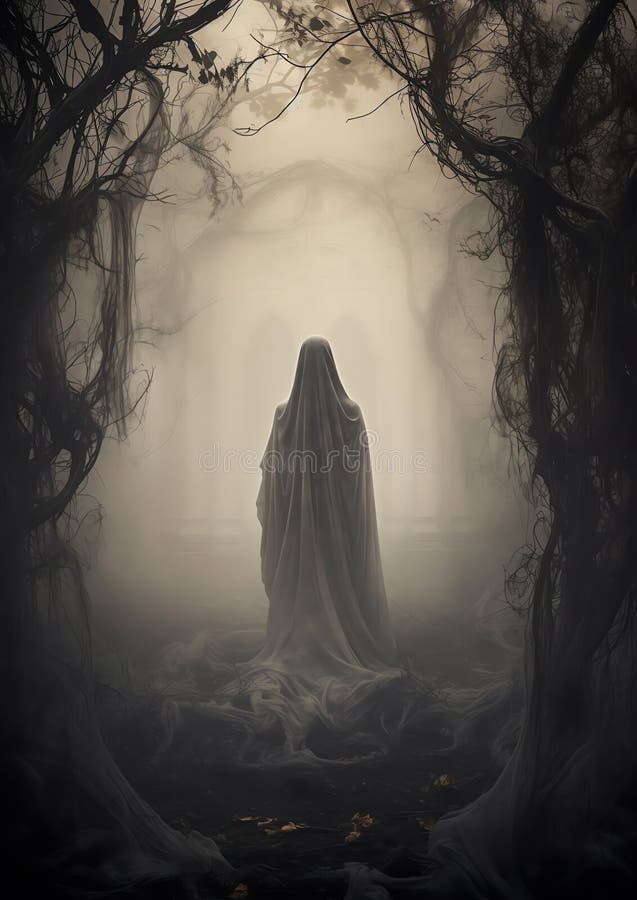 A Ghostly Figure Floating through a Misty Cemetery Halloween Frame ...
