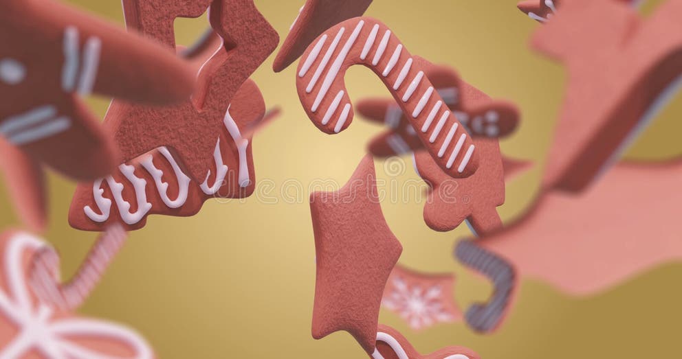 Image of Gingerbread Falling at Christmas Over Orange Background Stock ...