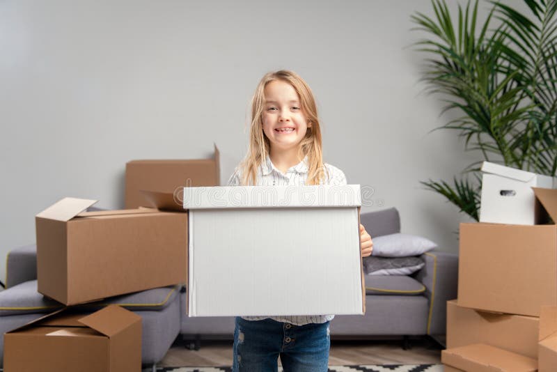 Image of Girl with Cardboard Box in Her Hands Stock Image - Image of ...