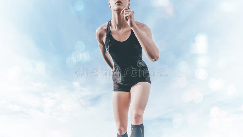 Image of a Girl Standing on the Start Line of the Track. Running ...