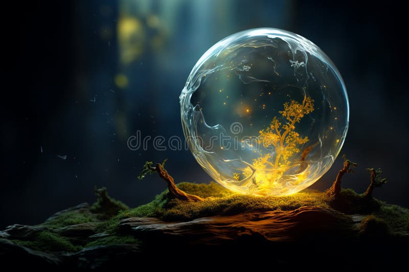 An Image of a Glass Ball with Fire in it Stock Illustration ...