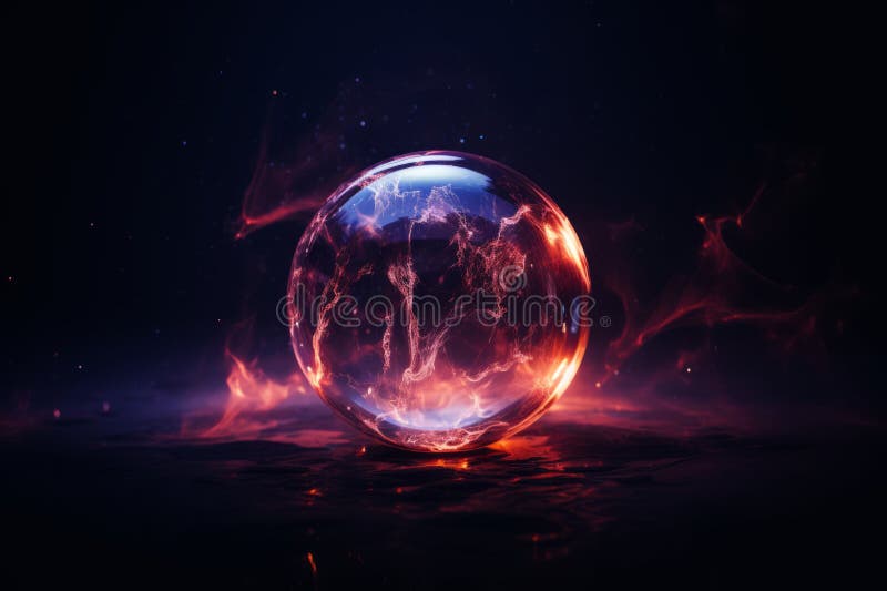 An Image of a Glass Ball with Fire and Smoke Coming Out of it Stock ...
