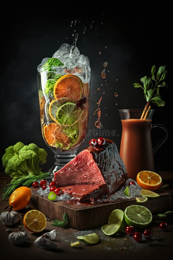 An Image of Glass of Juice with Meat and Vegetables. Generative AI ...