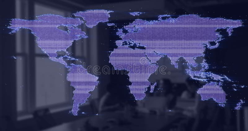 Image of Glitch Effect Over World Map Against Empty Office Stock ...