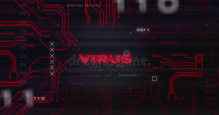 Image of Glitch Technique Over Virus Text, Circuit Board Pattern ...