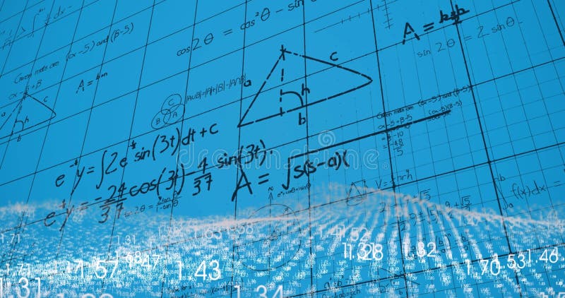 Image of Glitter, Math Formulas and Numbers on Blue Background Stock ...