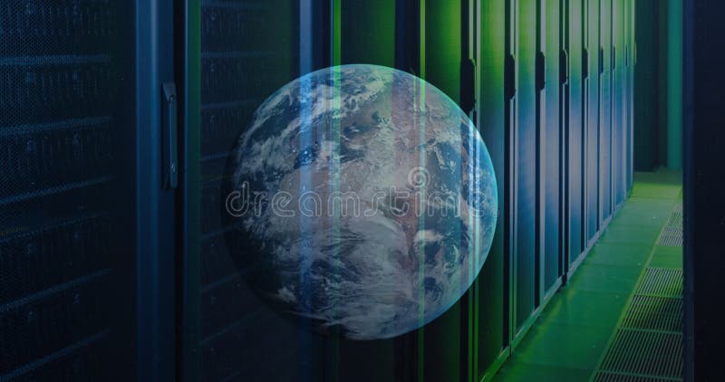Image of a Globe Against Computer Server Room Stock Image - Image of ...
