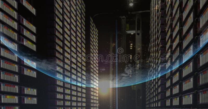 Image of a Globe Against Computer Server Room Stock Image - Image of ...