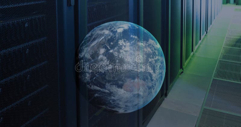 Image of a Globe Against Computer Server Room Stock Image - Image of ...