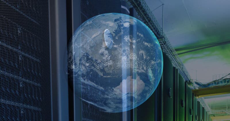 Image of a Globe Against Computer Server Room Stock Photo - Image of ...