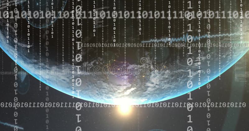 Image of Globe with Binary Coding and Data Processing Over Dark Background Stock Image - Image ...