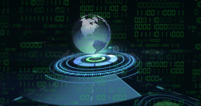 Image of Globe with Binary Coding and Data Processing Over Dark Background Stock Photo - Image ...