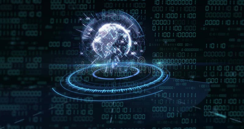 Image of Globe with Binary Coding and Data Processing Over Dark Background Stock Photo - Image ...