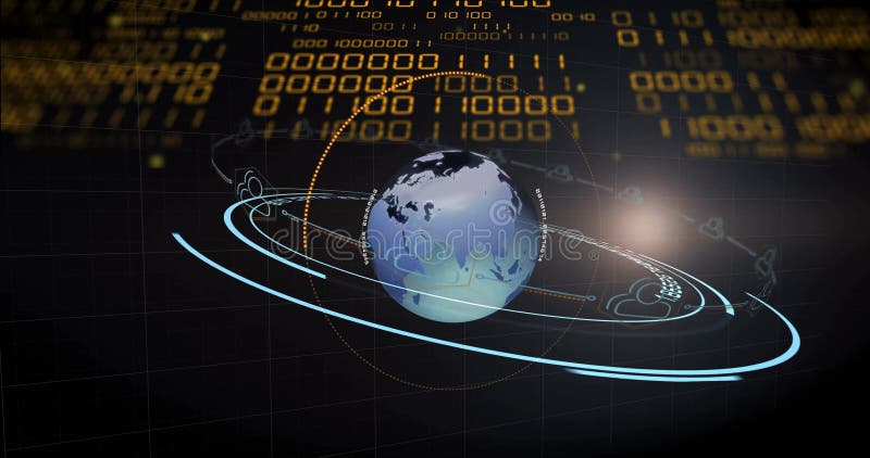 Image of Globe with Binary Coding and Data Processing Over Dark Background Stock Photo - Image ...