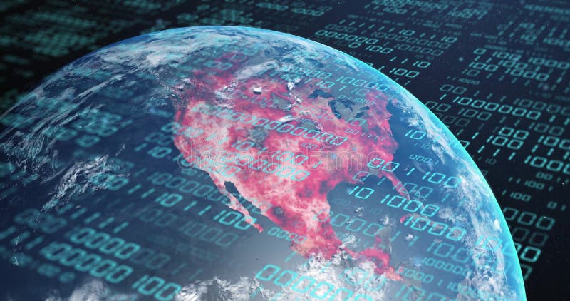 Image Of Globe With Binary Coding And Data Processing Over Dark Background Stock Image Image
