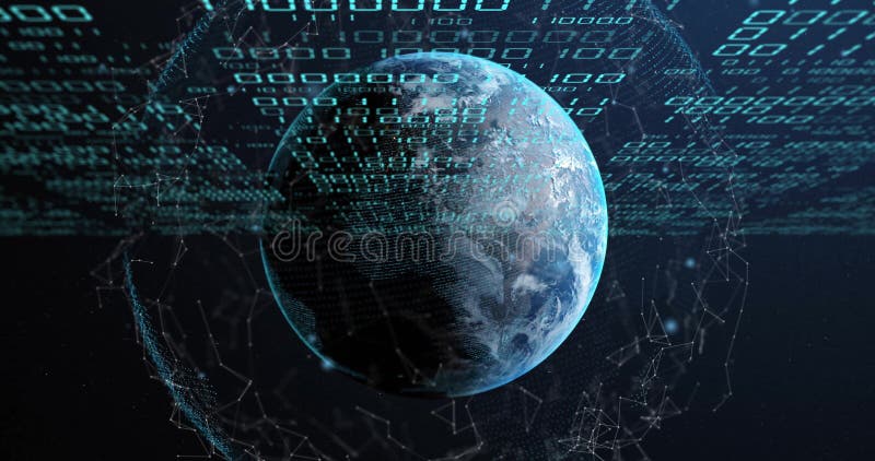 Image of Globe with Binary Coding and Data Processing Over Dark Background Stock Photo - Image ...