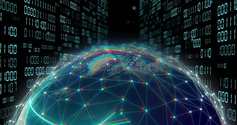 Image Of Globe With Binary Coding And Data Processing Over Dark