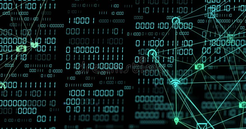 Image of Globe with Binary Coding and Data Processing Over Dark Background Stock Photo - Image ...