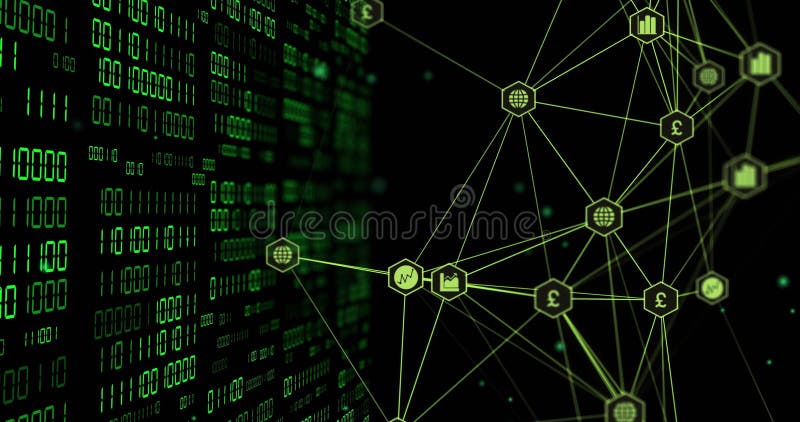 Image of Globe with Binary Coding and Data Processing Over Dark Background Stock Illustration ...