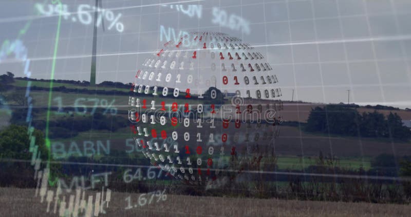 Image Of Globe With Binary Coding And Digital Data Processing Over Wind
