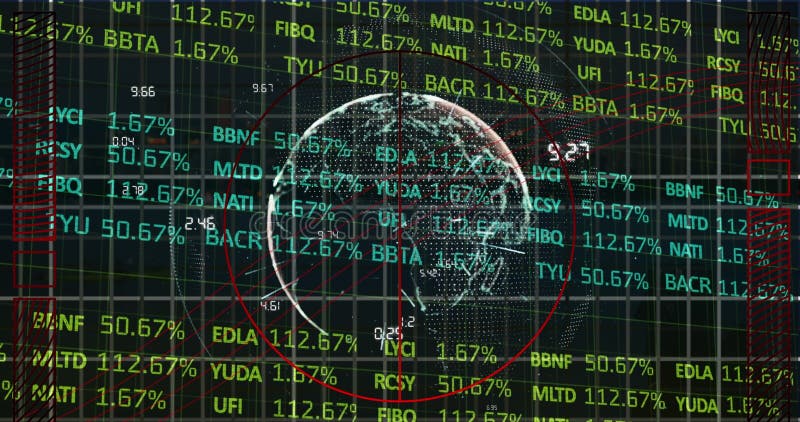 Image of Globe in Circle, Trading Board and Numbers Changing Against ...
