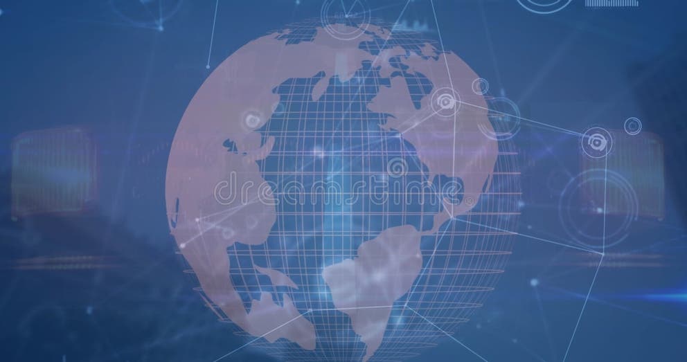 Image of Globe with Connected Dots, Graphs Icons Against Abstract ...