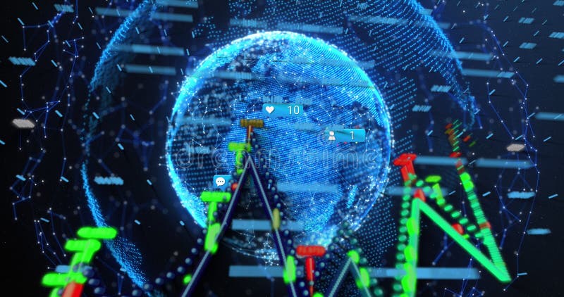 Image of Globe, Connections and Graphs on Navy Background Stock Image ...
