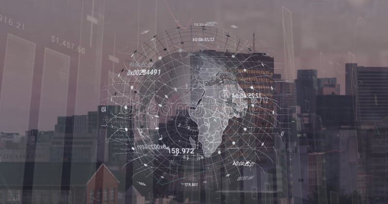 Image of Globe with Data and Diagrams Over Cityscape Stock Photo ...