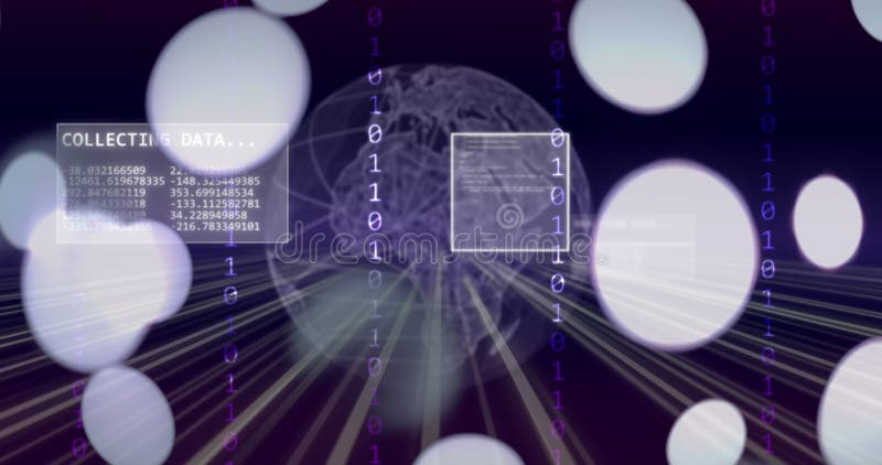Image of Globe and Data Processing Over Binary Coding Stock Photo - Image of processing, people ...