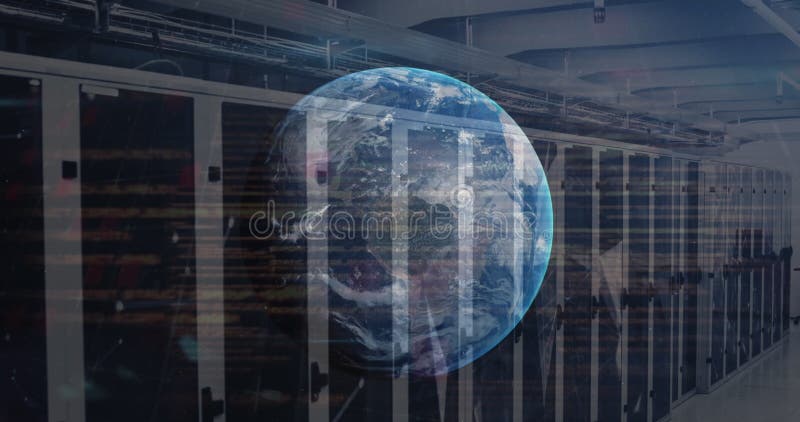 Image of Globe, Data Processing and Plexus Networks Against Computer Server Room Stock Photo ...