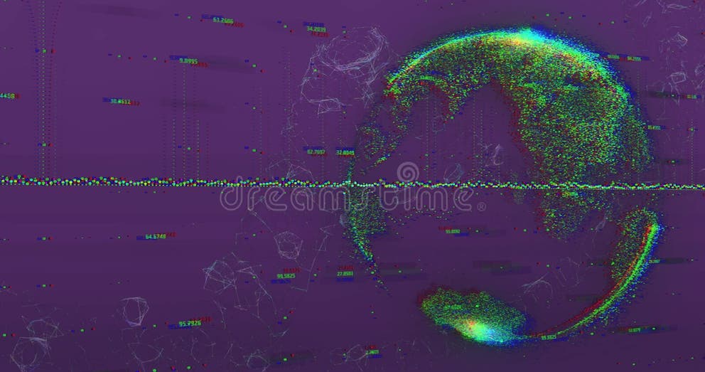 Image of Globe, Digital Data Processing Over Purple Background Stock ...