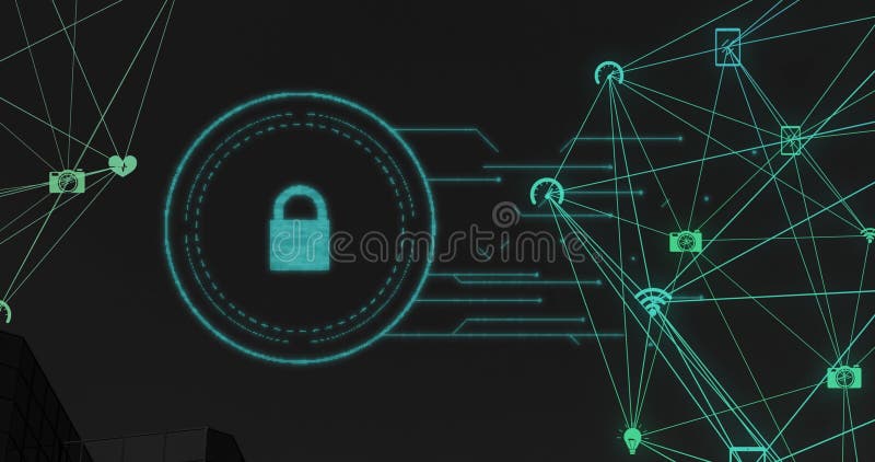 Image of Globe of Digital Icons Spinning Over Security Padlock Icon ...