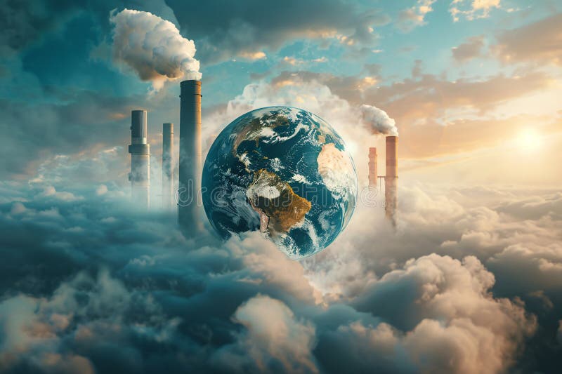 An Image of the Globe Enveloped by Industrial Smoke Stacks ...