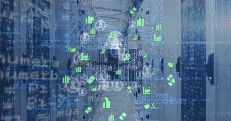 Image of Globe of Financial Icons, Profile Icons and Data Processing ...