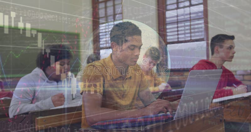 Image of Globe, Graphs, Programming Data Over Multiracial Students ...