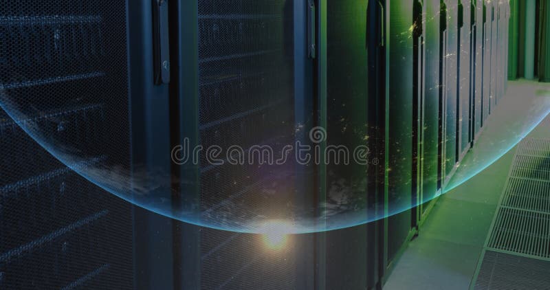 Image of Globe and Light Spot Against Computer Server Room Stock Photo ...