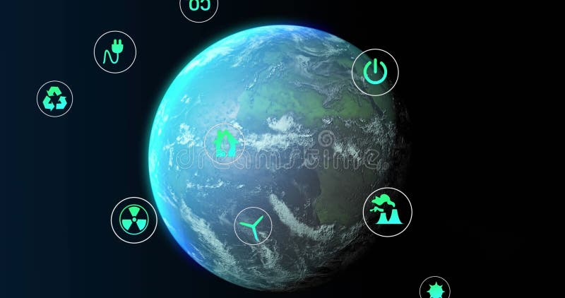 Image of Globe of Network of Connections with Icons Over Globe Stock ...