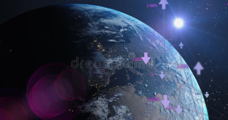 Image of Globe of Network of Connections Over Earth in Universe on Blue ...