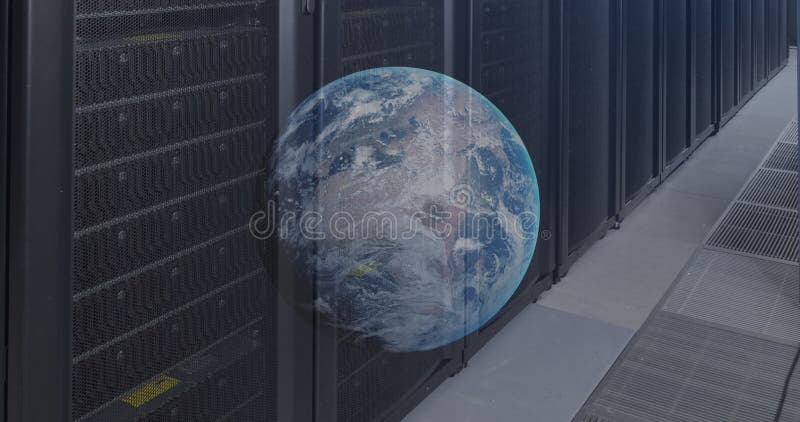 Image of Globe Over Server Room Stock Photo - Image of room, internet ...