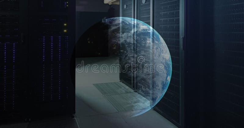 Image of Globe Rotating Over Data Server Racks Stock Illustration - Illustration of information ...