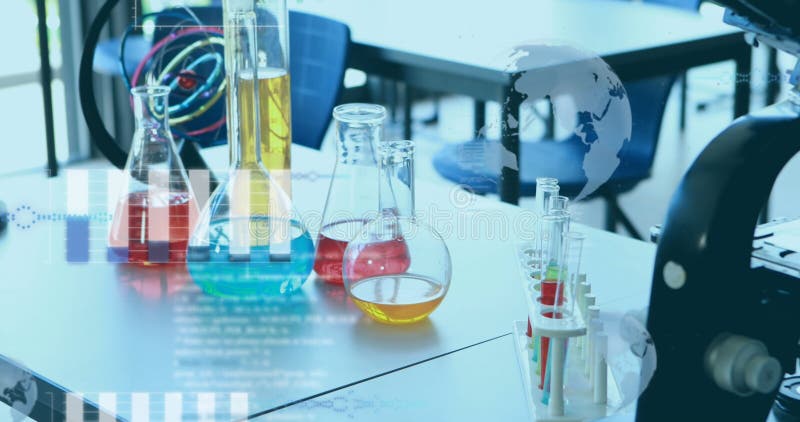 Image of Globe and Scientific Data Processing Over Laboratory Stock ...