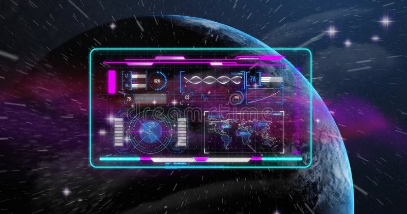 Image of Globe and Screen with Data Processing on Black Background ...
