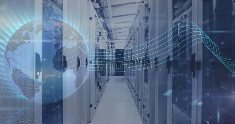 Image of Globe Spinning with Data and Information Over an Empty Server ...