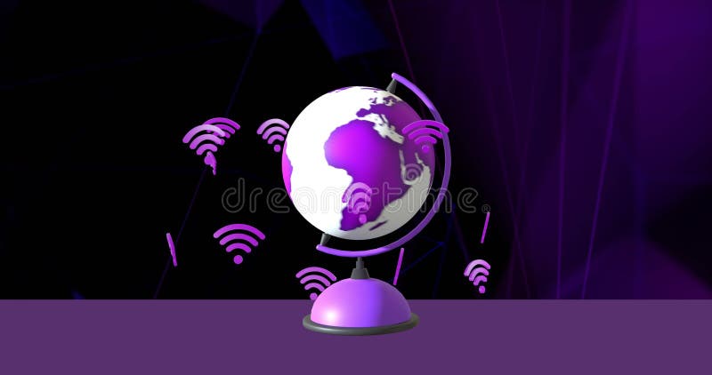 Image of Globe with Wifi Icons on Black Background Stock Illustration ...