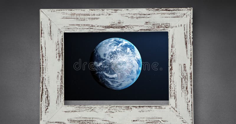 Image of Globe in Wooden Frame on Grey Background Stock Photo - Image ...